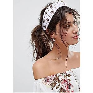 Football Headband Pearl Rhinestone Jeweled Knotted Headband Fun Sports White Hot Pink Black Blue Football Embellished Wide Top Knot Hairband Headpiece Game Day Sports Hair Accessories Gift for Football Mom Fans (white football headband)