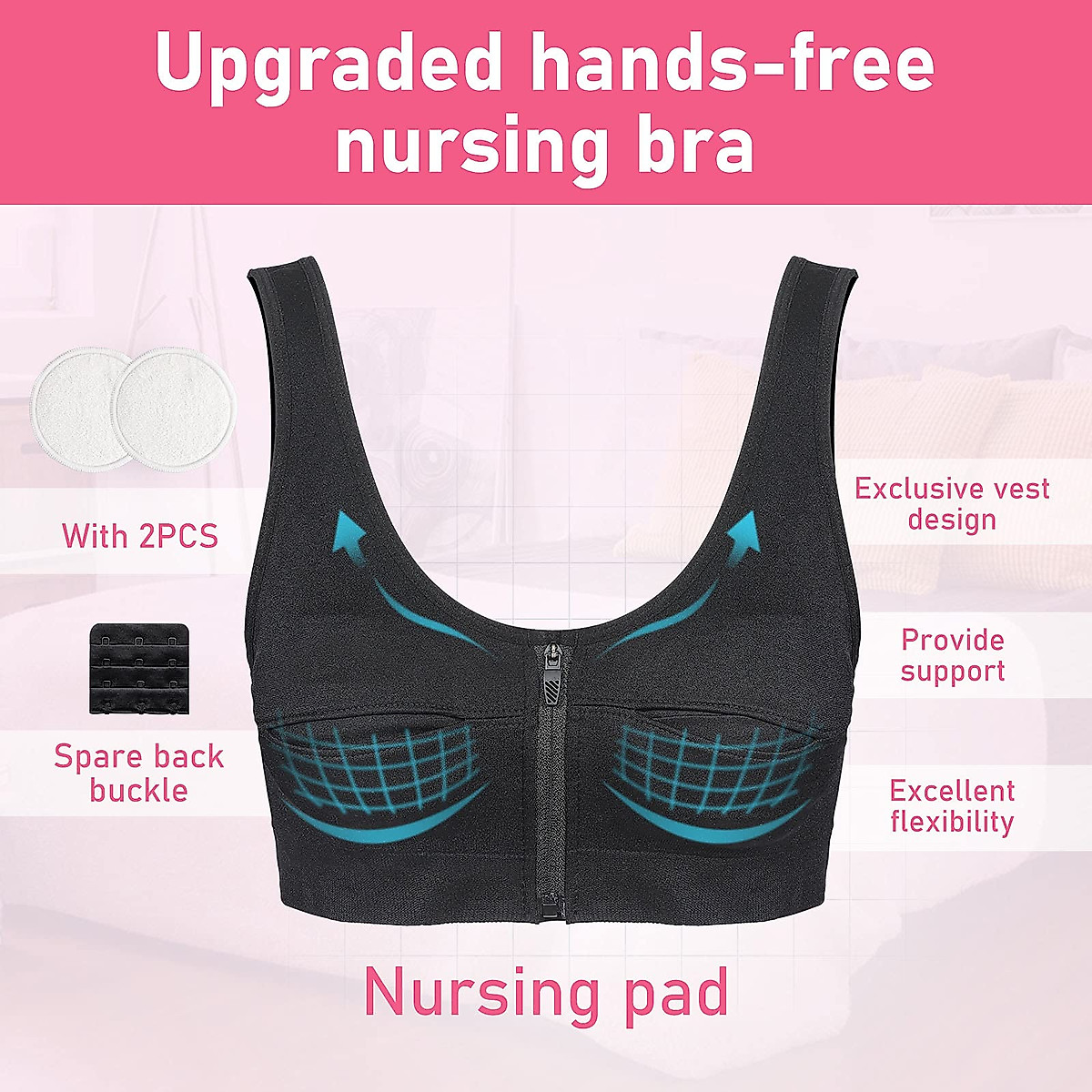 Lictin Pumping Bra Hands,Pumping and Nursing Bra in One,Adjustable Breast Feeding Bras with Zipper,Suitable for Breastfeeding-Pumps by Medela,Lansinoh,Philips Avent, Spectra Black,Below S Size