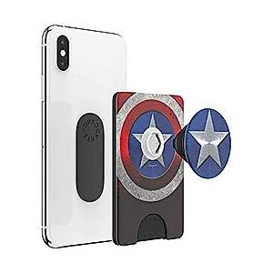 PopSockets Phone Wallet with Expanding Grip, Phone Card Holder, Wireless Charging Compatible, Marvel - Captain America