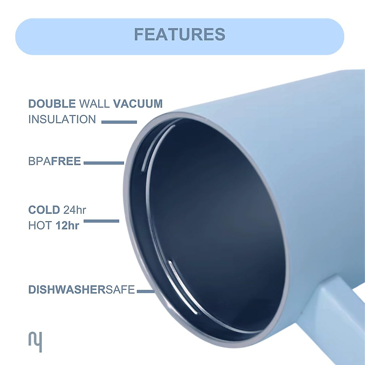 CeylonManel 40oz Stainless Steel Double Wall Vacuum Insulated Sublimation Tumbler with Handle, Straw, Lid Travel Cups in Matte Finish (Sky Blue), Large