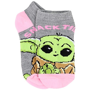 STAR WARS Little Girl's 5 Pack The Mandalorian Baby Yoda No Show Socks, Medium, Pink/Grey Heather