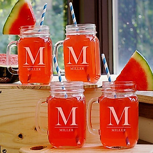 Family Monogram Mason Jar, 16 oz., Set of 4