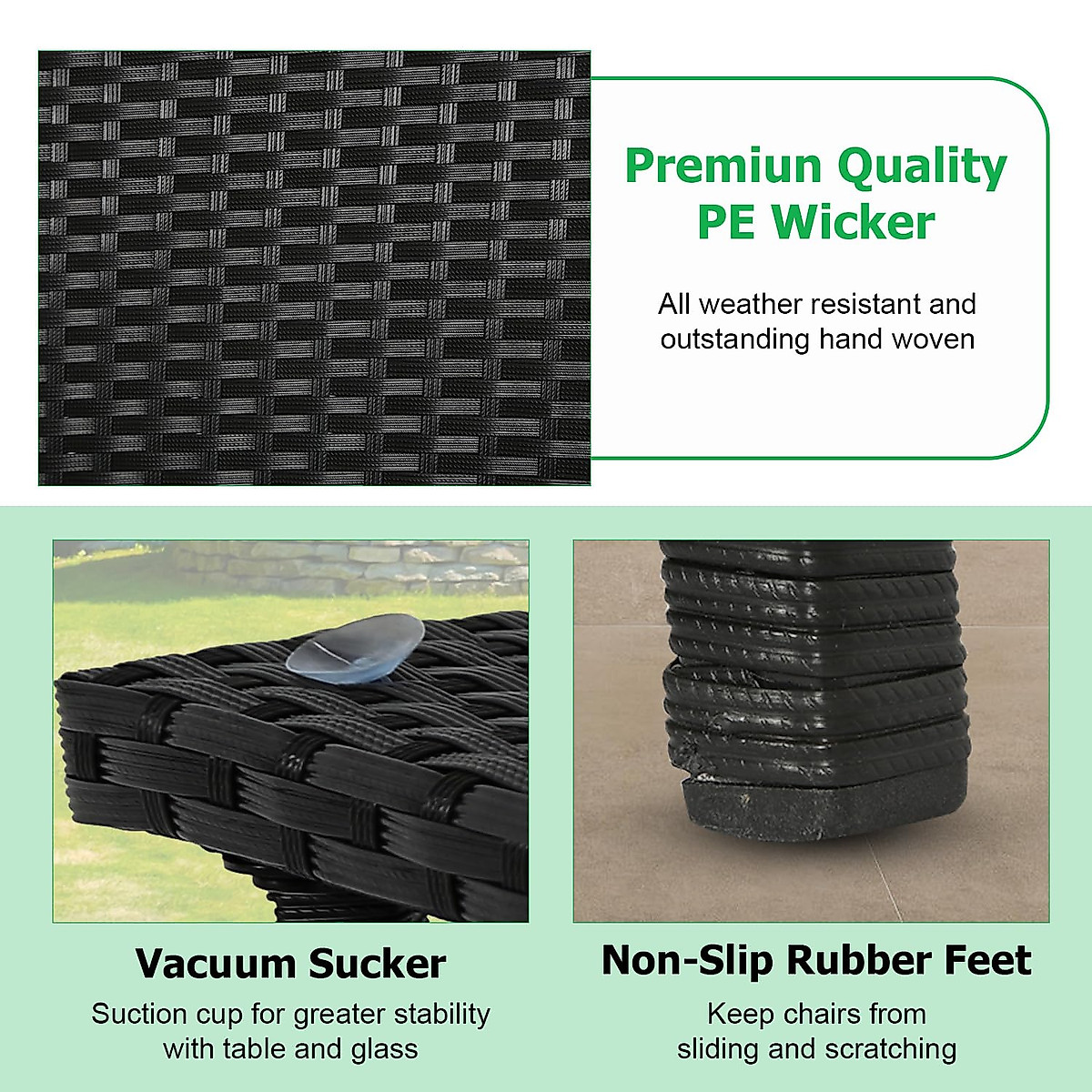 FDW Patio Furniture Sets Outdoor Wicker Bistro Set Rattan Chair Conversation Sets Garden Furniture for Yard Backyard Lawn Porch Poolside Balcony (3 Pieces, Black and Beige)