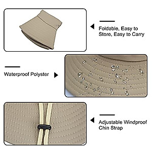 Muryobao Men Sun Hat Summer Wide Brim UPF 50+ UV Protection Bucket Cap Waterproof Foldable Boonie Hats for Safari Fishing Hiking Khaki