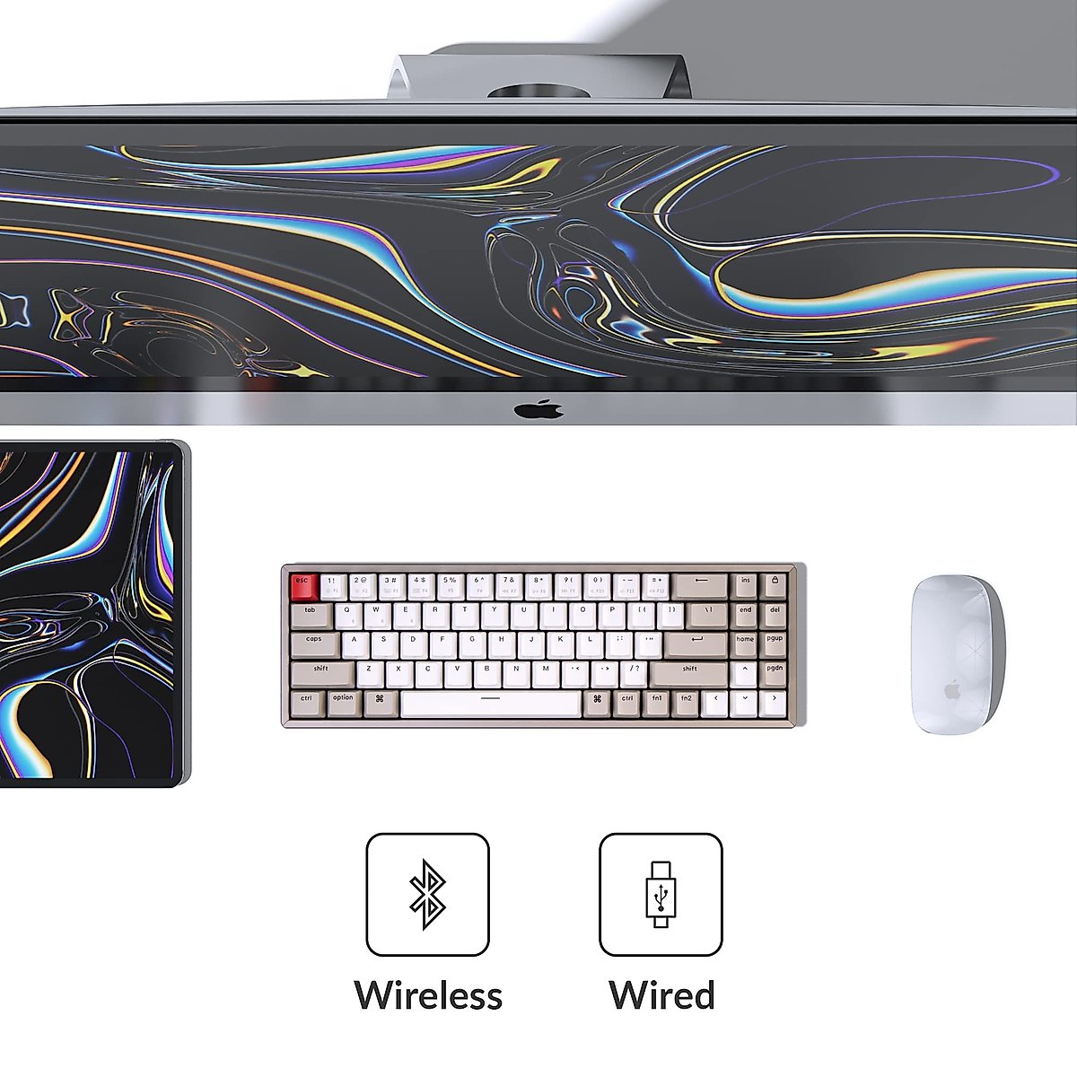 Keychron K14 Bluetooth 5.1 Wireless Aluminum Frame Mechanical Keyboard with Keychron Red Switch/Rechargeable Battery, 72 Keys Compact Keyboard Compatible with Mac Windows