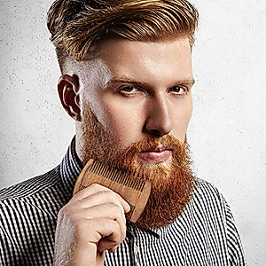 3 Pieces Beard Comb Natural Sandalwood Wooden Mustaches Combs Dual Action Teeth Beard Comb with 3 Pieces Pocket Faux Leather Case for Beards Mustaches (Black, Yellow, Brown)