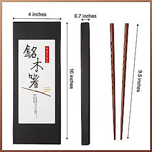 10-Pairs Wooden Chopsticks Reusable, Japanese Style Natural Wood Chopsticks With Gift Box, Lightweight Hand-Carved Dishwasher Safe Chop Sticks for Sushi, Noodles 9.4 Inch/23.8cm…