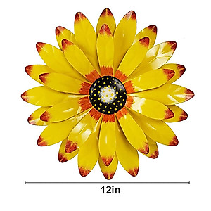 Dotlite Metal Sunflower Wall Art, 12 Inch Large Inspirational Wall Décor Metal Flower Hanging for Indoor Outdoor Home Bedroom Living Room Patio Garden Office, Yellow