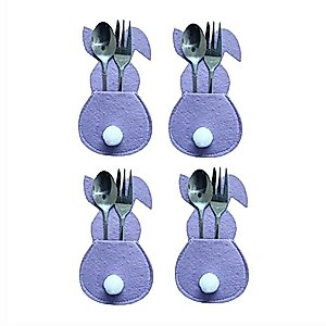 Easter Tableware Utensil Holders,Easter Rabbit Knife Forks Bag Silverware Holder,Easter Cutlery Knife and Fork Cover,Rabbit Cutlery Pouch Bag Table Decoration Accessories for Easter Party Wedding (C)