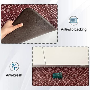 Artnice Anti Fatigue Kitchen Floor Mat Set of 2 PCS, Non Skid Comfort Kitchen Rug, Ergonomic Standing Desk Mat for Home, Office, Sink, Laundry, White Floral Grid Red