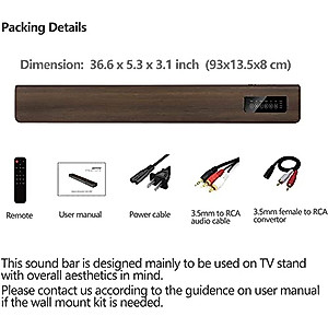 KEiiD Sound Bar for TV 2.1 CH Wooden Soundbar with Built-in Subwoofer, Bluetooth HDMI(ARC)/ Optical/Coaxial/RCA Connection, 4 EQ Modes Optional for Home Theater TV Speakers