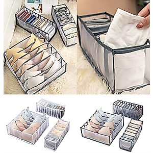 CHLD Underwear Drawer Organizer Set- Foldable Underwear Storage Divider Boxes for Clothes, Socks, Underwear and Bras (Grey)