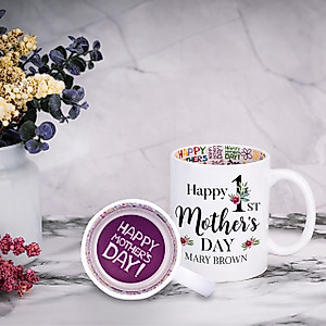 First Mothers Day Gifts, Personalized Happy 1st Mothers Day Coffee Mug w/Photo & Name, 11 or 15 Oz, 10 Colors Options, Custom Mom Mug, New Mom Gifts for Women - D1