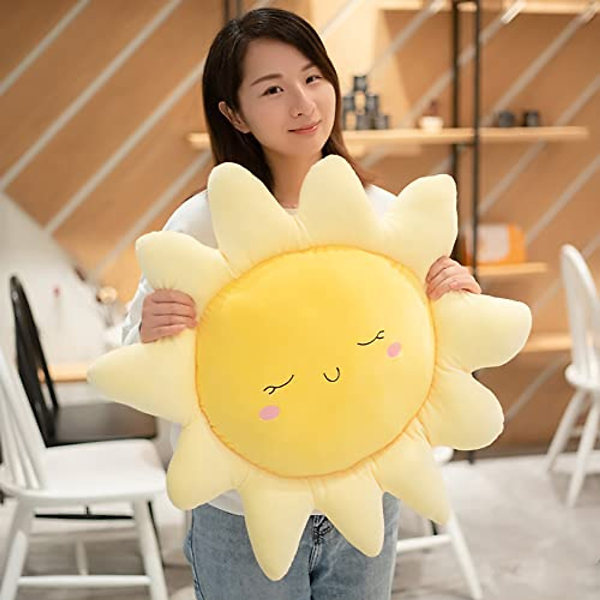 unlockgift Cuddly Plush Sun Pillow, Cloud Decorative Pillow for Bedroom, Playroom, Nursery, Cute Photo Props Pillow-01 Sun,17.5"