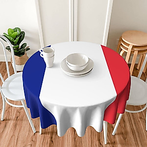 Round Tablecloth France-Flag-Blue-White-Red 60 Inch Polyester Table Cloth Table Cover for Dining Table,Parties,Camping