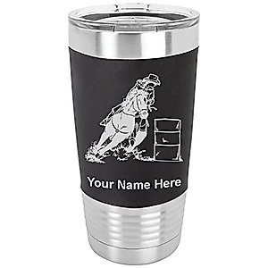 LaserGram 20oz Vacuum Insulated Tumbler Mug, Barrel Racer, Personalized Engraving Included (Silicone Grip, Black)