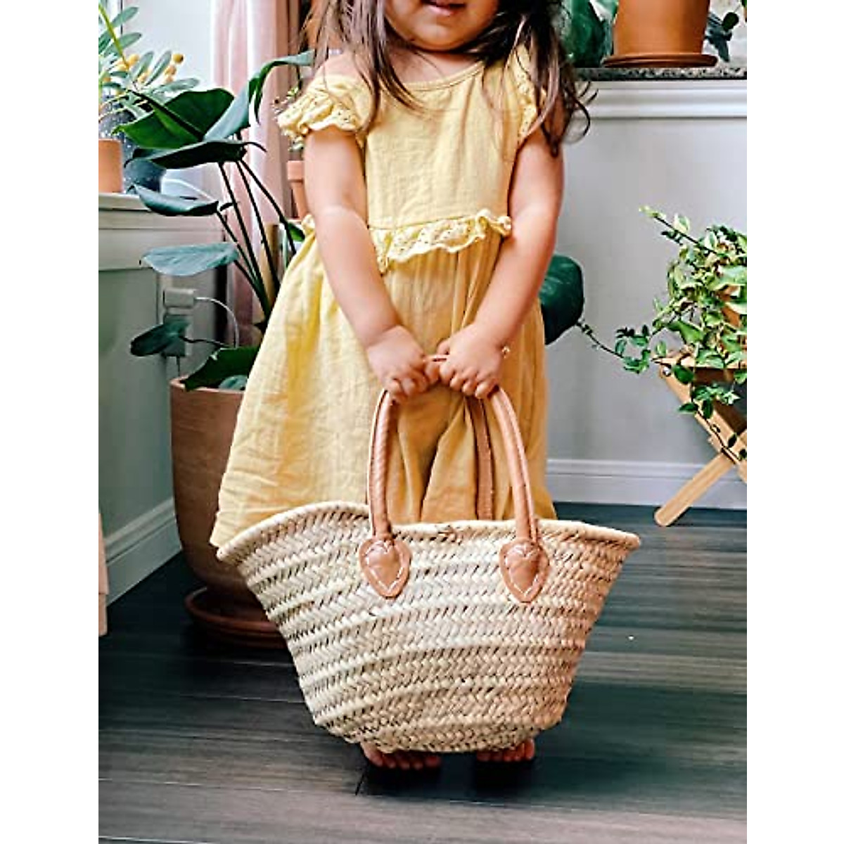 French Market Basket Bag | Handmade Moroccan Seagrass Baskets - Small (14x7) | Wicker Basket for Beach, Laundry, Toy, Blanket, Storage, Baby, or Picnic