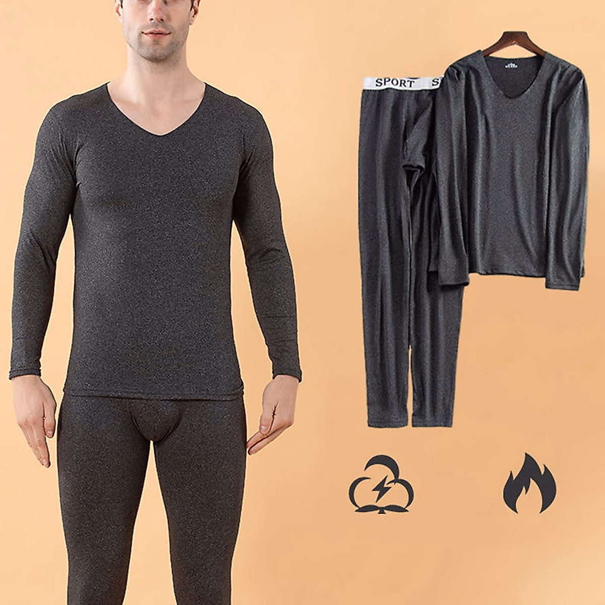 Thermal Underwear for Men Soft Long Johns Solid Thermal Bottoms and Tops Base Layer 2 Pieces for Cold Winter Weather(E#Dark Gray,XX-Large)