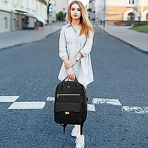 RJEU Bookbag for Women,Fashion Laptop Bag Tablet Backpack with USB Port for Work,School Backpack Aesthetic for Teen Girls College Student,Mochilas de Mujer,Black