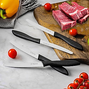targzier Steak Knives Set of 6,Premium Steak Knife,Serrated Steak Knives,Stainless Steel Steak Knife Set,Black Round Head Knife,Tomato Knife for Kitchen&Restaurant,Dishwasher Safe