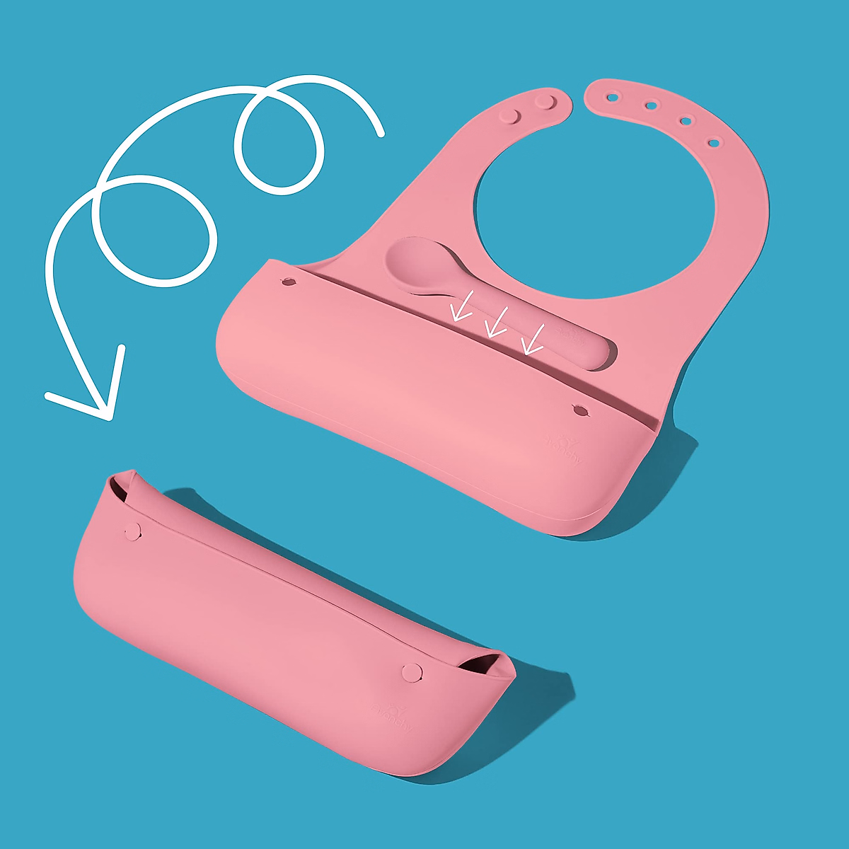 Avanchy Silicone Baby Bibs, Waterproof, Adjustable, BPA Free, Soft Unisex Set for Toddlers with Matching Spoon, Gray