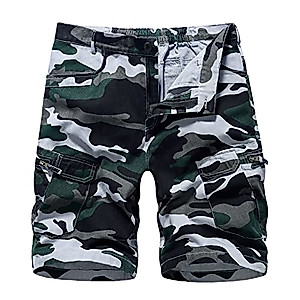 American Flag Board Shorts Men Mens Cargo Shorts Casual Camouflage Elastic Waist Tooling Shorts Outdoor Cotton Camo Multi Pockets Utility Shorts Big & Tall Sizes 46-64 Men Cargo Shorts Blue 2X
