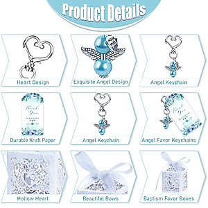 OurWarm Baby Shower Favors for Boys, 48 Sets Baby Shower Party Favors Including Angel Keychains, Favor Boxes and Thank You Cards Baby Shower Gifts for Boys Guests, Baptism Favors, Wedding Favors(Blue)