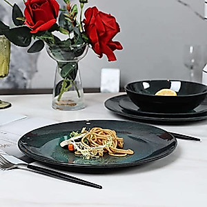 Melamine Dinnerware Set, 12pcs Plates and Bowls Set,Service for 4, Dishwasher Safe,Indoor Outdoor use (Green)