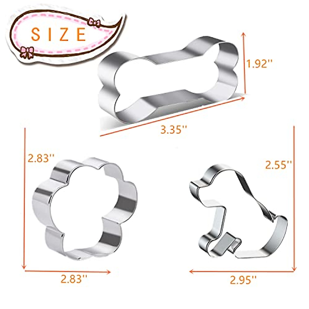 3 Piece Dog Bone Cookie Cutters, Bone Shape Cookie Cutters set Stainless Steel Biscuit Mold for Dog Cat Homemade Treats