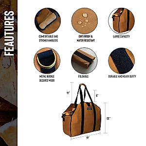 PsinzmkFirewood Carrier Heavy Duty Firewood Holder Utility Tote Log Holder Premium Waxed Canvas Firewood Tote Fireplace Accessories Wood Basket for Fire Logs Canvas Firewood Carrier Log