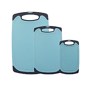 Wheat Straw Cutting Boards for Kitchen, Plastic Chopping Board 3-Pack, Different Sizes and Non Slip Handles, Reversible, Large Cutting Board Set - Green