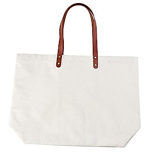 ELEGANTPARK Birthday Gifts for Women Mom Friend Personalized Bag with M Letter Teacher Gifts Bridesmaid Gifts Monogrammed Gifts for Women Canvas Tote Bag Ivory with Pocket