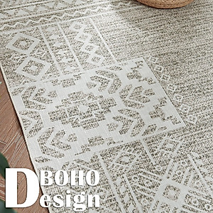 jinchan Area Rug - 4x6 Ultra-Thin Washable Rug, Vintage Living Room Rug, Boho Rug Geometric, Non-Slip Non-Shedding Carpet for Kitchen Bedroom(4x6ft, Brown Ivory)