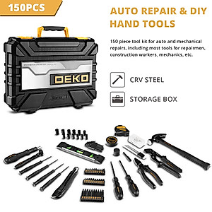 DEKOPRO 150 Piece Tool Set, General Household Hand Tool Kit, Home Repair Tool Kit with Plastic Toolbox Storage Case for DIY Project, Home Maintenance