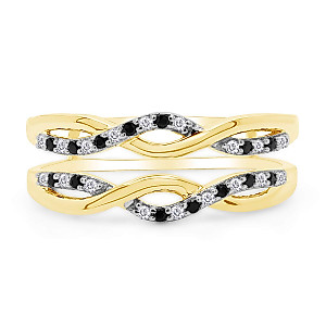 0.24 Carat Black & White Cubic Zirconia Twist Enhancer Guard Ring 14K Yellow Gold Over Sterling Silver Ring Size-6