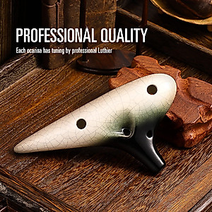 MIFOGE Kalimba Thumb Piano & MIFOGE Ocarina 12 Hole Tones Alto C (Black with White)