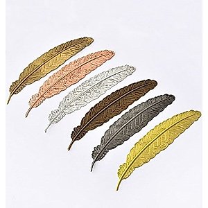 EKLOEN 6pcs Different Color Vintage Feather Metal Bookmarks Book Marker for School Supplies Stationery Gift