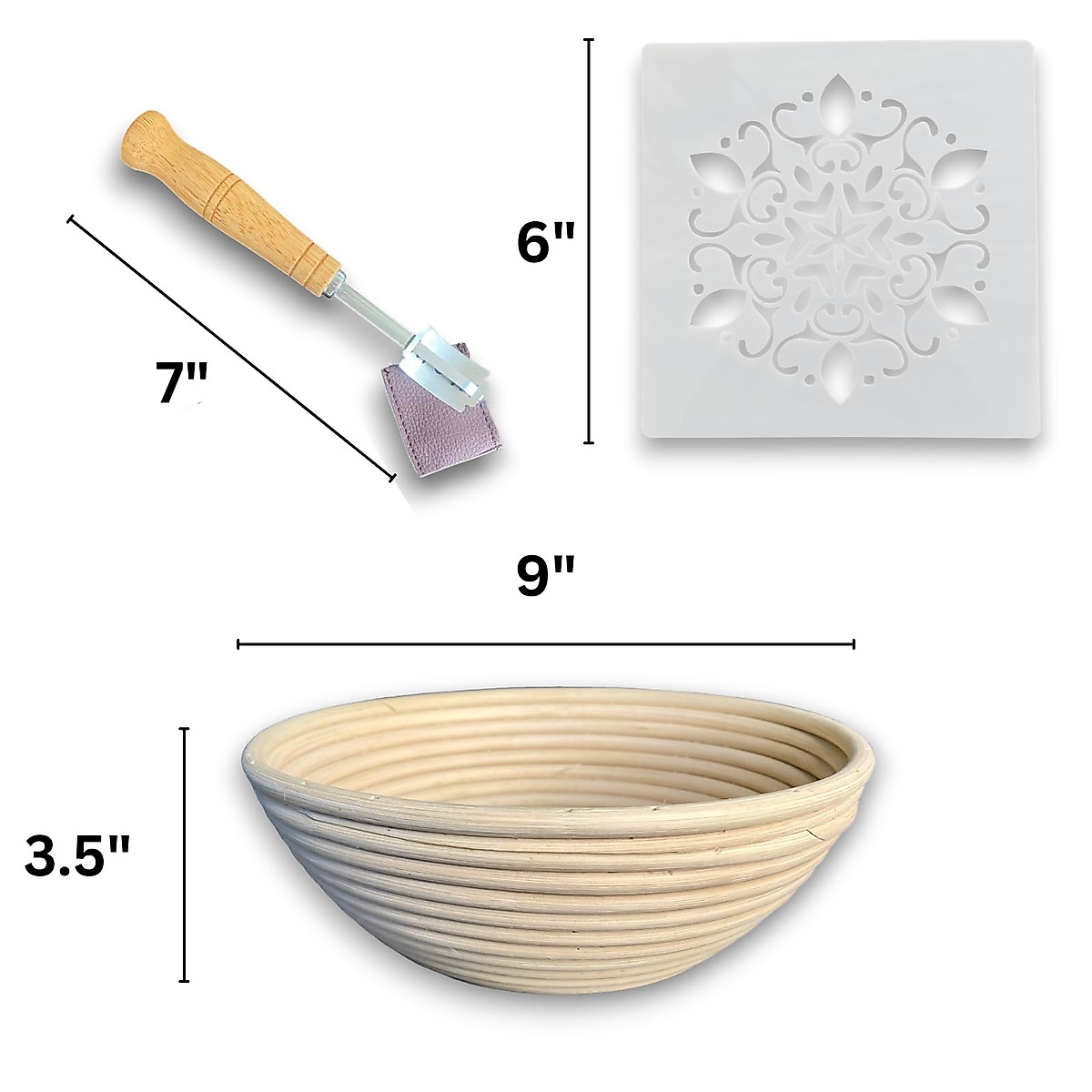 Banneton Bread Proofing Basket Set with Bread Stencils - Sourdough Proofing Baskets for Bread Baking Kit - Sourdough Bread Baking Supplies - Sourdough Proofing Basket Bread Making Kit with Accessories