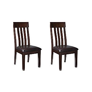 Signature Design by Ashley Haddigan Faux Leather Cushioned Rake Back Dining Chair, 2 Count, Dark Brown