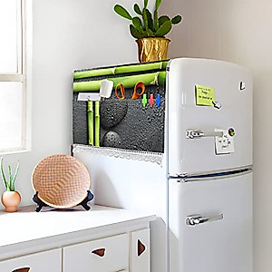 Poeticcity Black Zen Basalt Stones with Dew Green Bamboo on Dark 1 PC Washing Machine Cloth Dustproof Cover with Storage Bags Lace, Fridge Oven Dryer Top Dust Oil Proof Cover 51" x 22" for Home