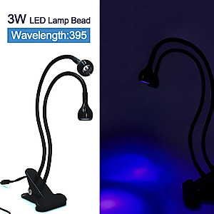 EUGOBRTEN 3W 395NM USB LED Black Light with Clamp, Flexible 360 Degree Gooseneck, Portable Adjustable Purple Lamp for Fluorescent Pattern, Background Light