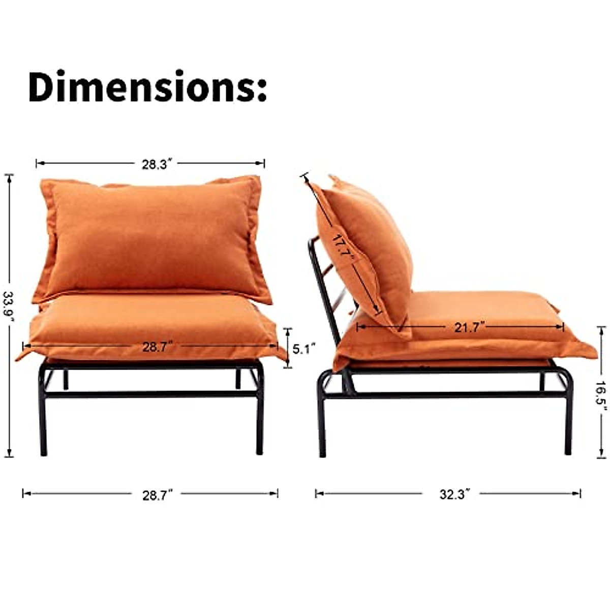 Modern Linen Fabric Accent Chair with Ottoman Set, Upholstered Lounge Chair with Black Metal Legs Comfy Recliner Chair with Back Large Living Room Chair with Footrest Sofa Bed for Bedroom, Orange