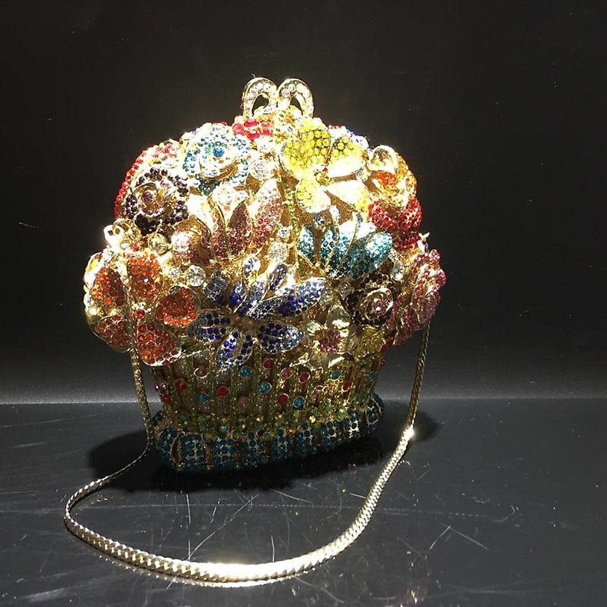 ZLXDP Basket Shape Diamond Lady Clutch Purses and Handbags for Women Hollow Out Evening Party Dinner Bag