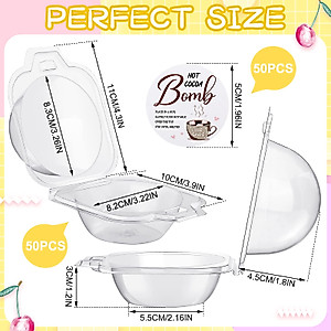 100 Pcs Hot Cocoa Bomb Packaging Box and Sticker Set 50 Individual Chocolate Bomb Box Plastic Disposable Cupcake Boxes Clear Cupcake Containers 50 Cocoa Bomb Stickers for Wedding Baby Shower Christmas