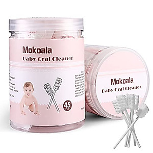 Mokoala 45 Pack Baby Tongue Cleaner, Baby Toothbrush, Disposable Infant Gums Cleaner, Soft Gauze Toohthbrush Newborn Oral Cleaning Stick Dental Care for 0-36 Month Baby+ 1Pcs Finger Toothbrush