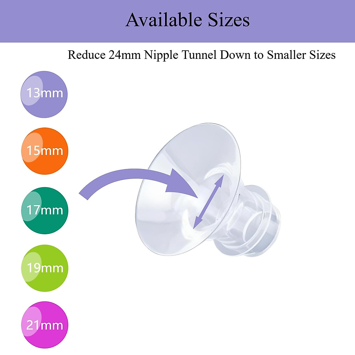10PCS Flange Inserts 13/15/17/19/21mm for 24mm Flange/Shield of Most Pumps,Compatible with Momcozy/Medela/Elvie/Spectra/TSRETE/Willow/NCVI/kmaier Breast Pumps,Reduce 24mm Tunnel Down to Correct Size