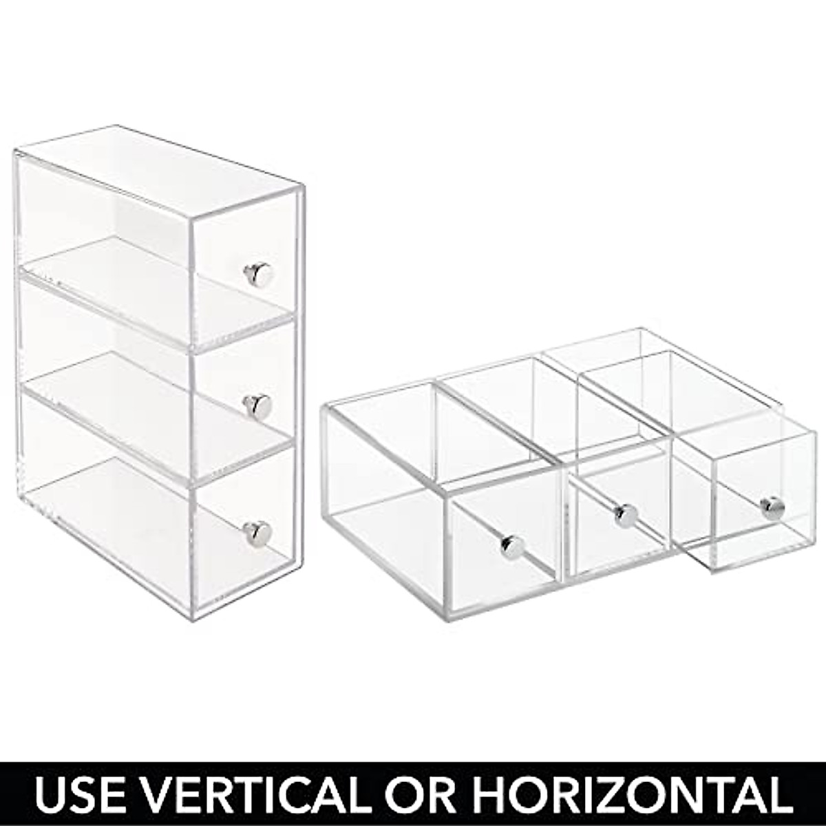 mDesign Plastic Stackable Desktop Organizer Tower Storage Station with 3 Drawers for Home Office - Holds Pens, Sticky Notes, Binder Clips, Notepads, Gel Pens, or Erasers - Lumiere Collection - Clear