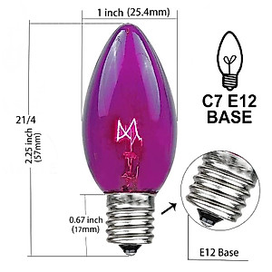 25 Pack Purple Christmas Replacement Bulbs C7 Glass Replacement Bulbs for Outdoor String Light, Patio Lights, C7/E12 Candelabra Base 5 Watt Great for Night Lights and Christmas Bulbs