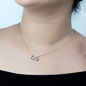 Dazzlingrock Collection 0.10 Carat (ctw) 10K Round Diamond Ladies Double Heart Infinity Pendant 1/10 CT, Rose Gold