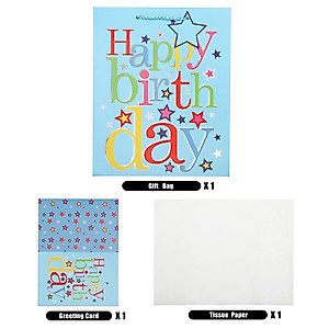 Fu HeaLer 13 Inches Blue Birthday Gift Bag Set, with Card & Tissue Paper,Perfect Party Favor for Any Celebration (1 Pack)